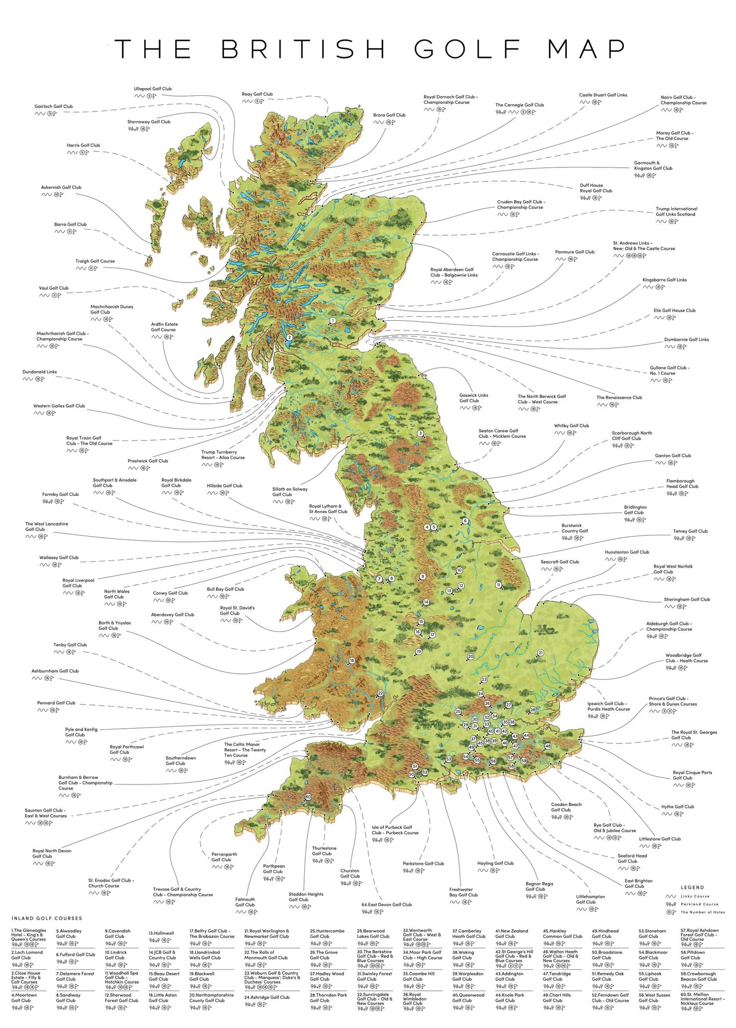 The British Golf Map - 162 of Britain's top Golf courses, 1 amazing map. – Malin & Mizen