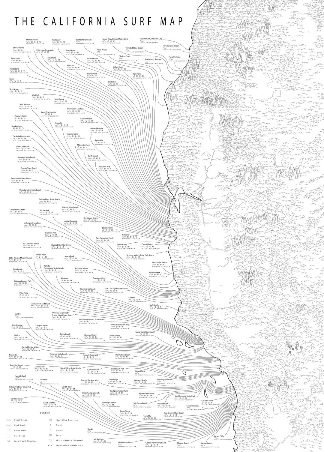 The Minimalist California Surf Map - 130 great surf spots, 1 amazing ...