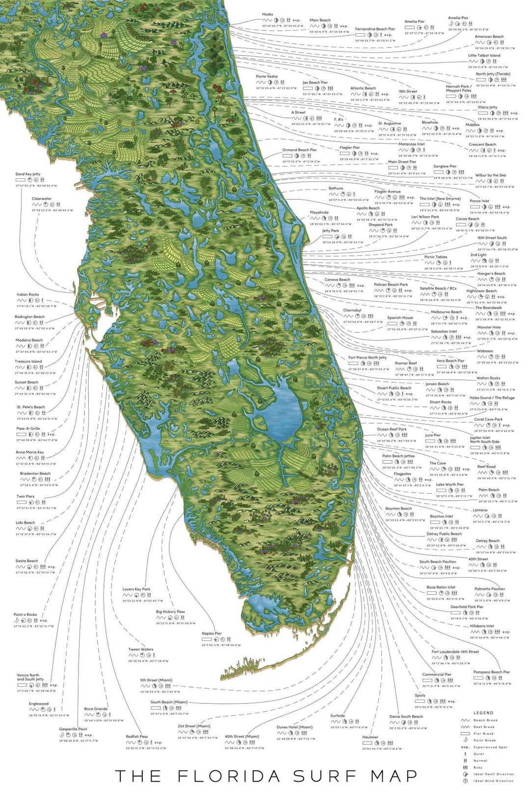 The Florida Surf Map - 116 of Florida's best Surf spots. – Malin & Mizen