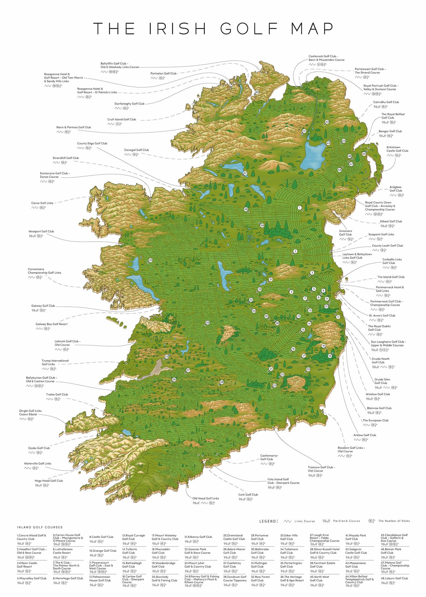 The Irish Golf Map - 105 of Ireland & NI's Top Golf Courses – Malin & Mizen