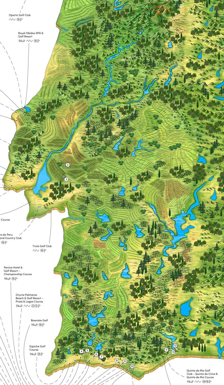 The Portuguese Golf Map - 40 Top Courses on a Stunning Hand-Drawn Map ...