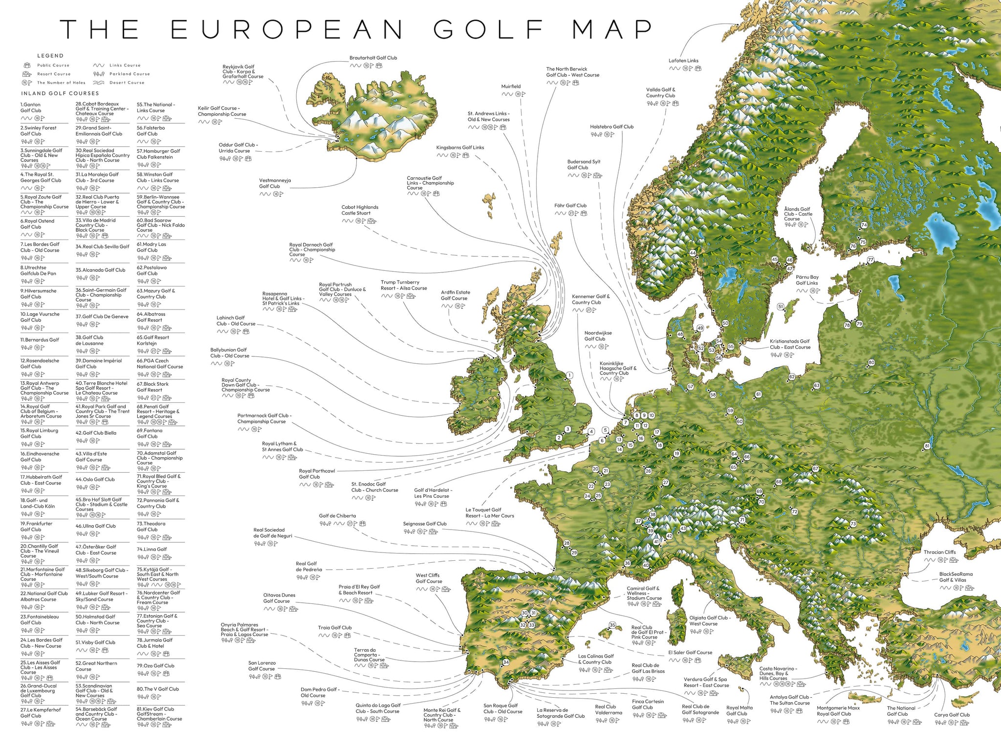 The European Golf Map - ⛳ 151 of the Europe's Top Golf Courses – Malin ...