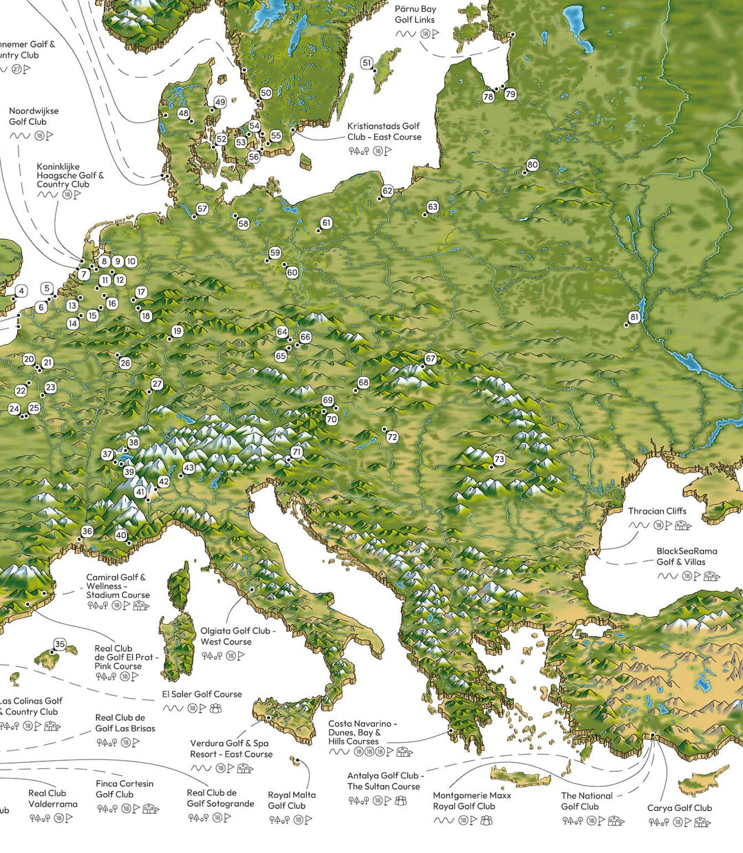 The European Golf Map - ⛳ 151 of the Europe's Top Golf Courses – Malin ...