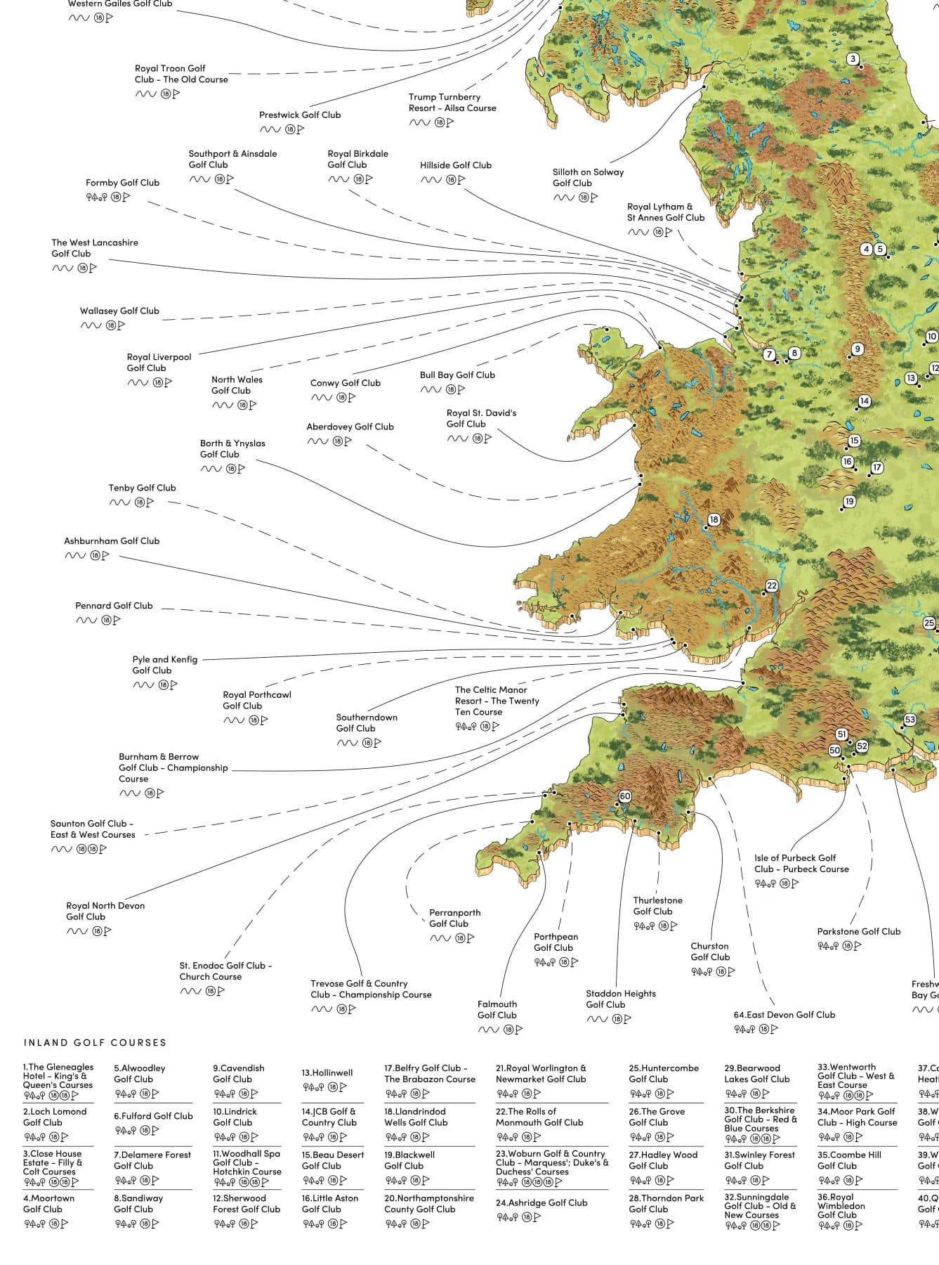 The British Golf Map - 162 of Britain's top Golf courses, 1 amazing map ...