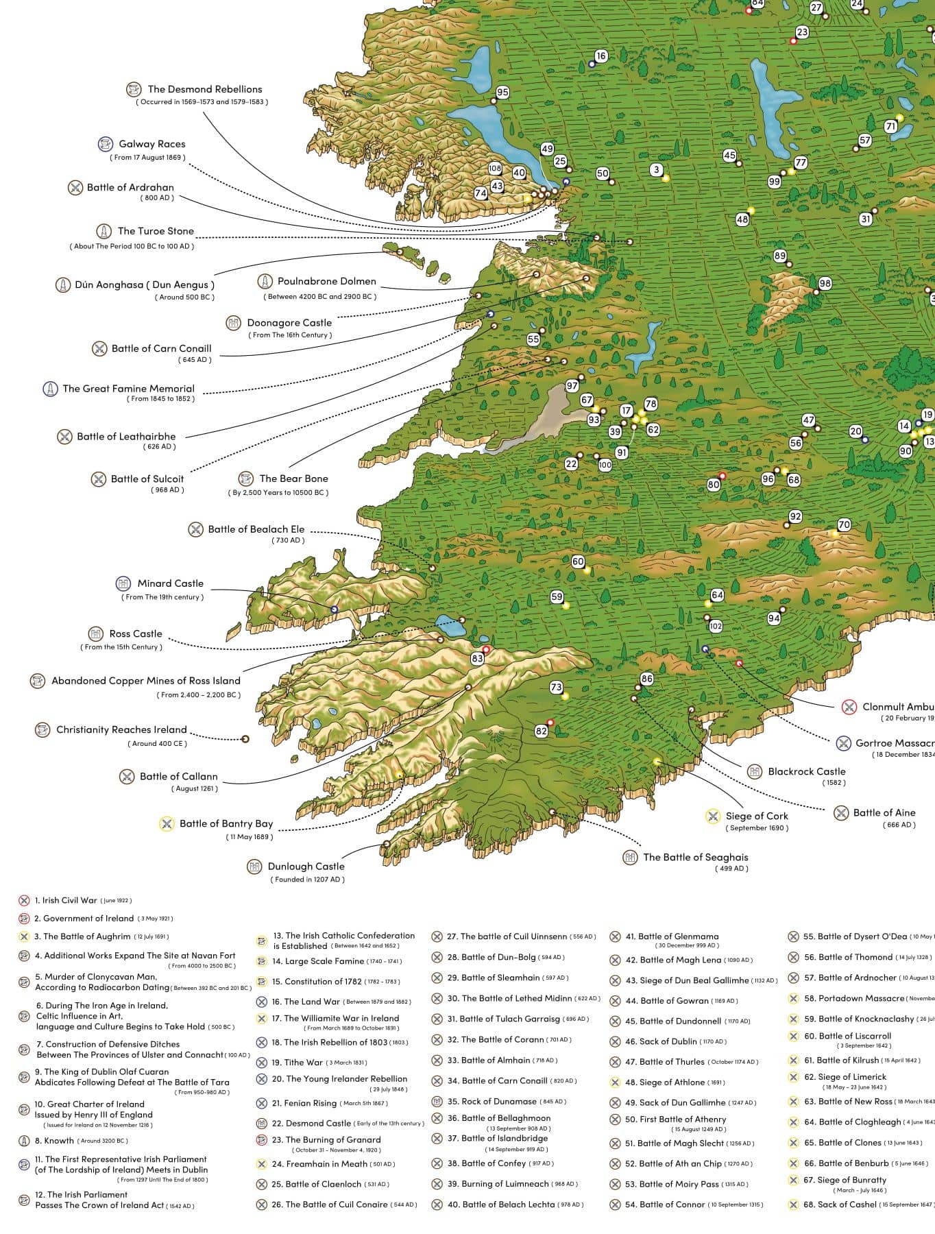 The Irish History Map - 192 of the top historical locations in Ireland ...