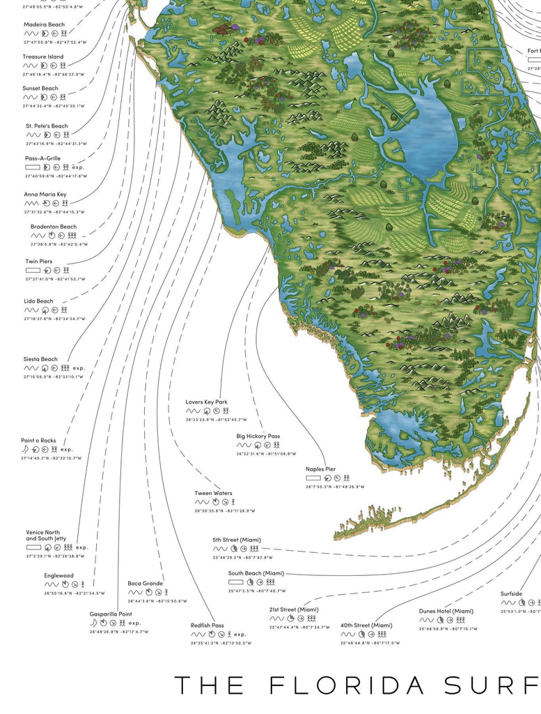 The Florida Surf Map - 116 of Florida's best Surf spots. – Malin & Mizen