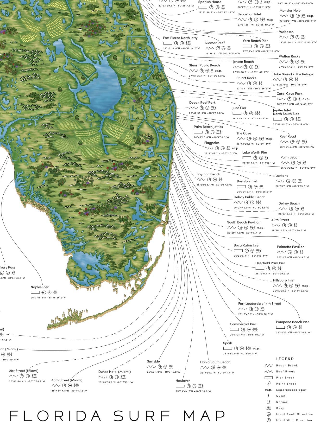 The Florida Surf Map - 116 of Florida's best Surf spots. – Malin & Mizen