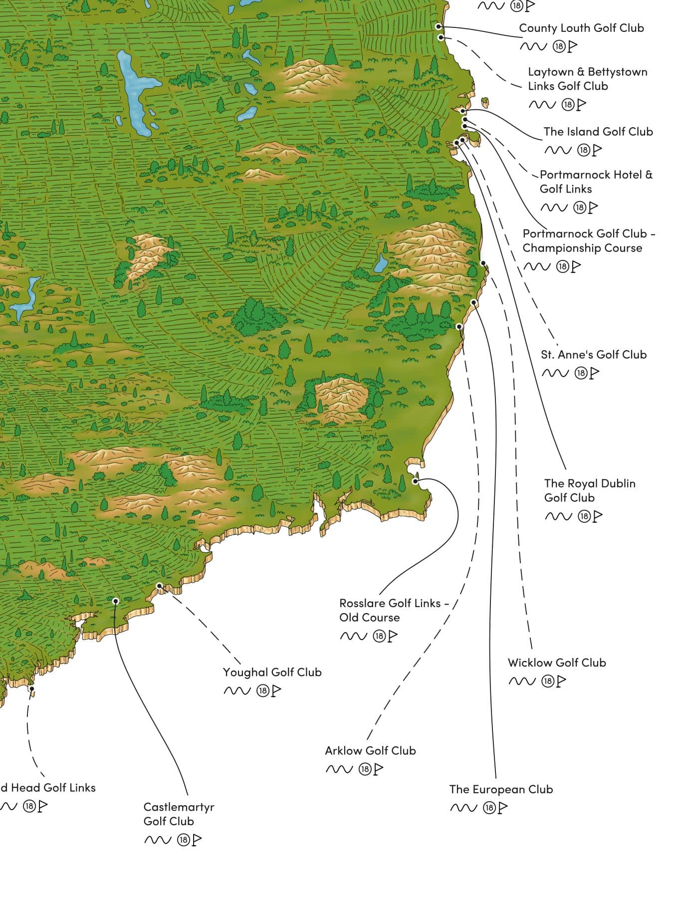 The Irish Golf Links Map - 42 world renowned Golf links in Ireland ...