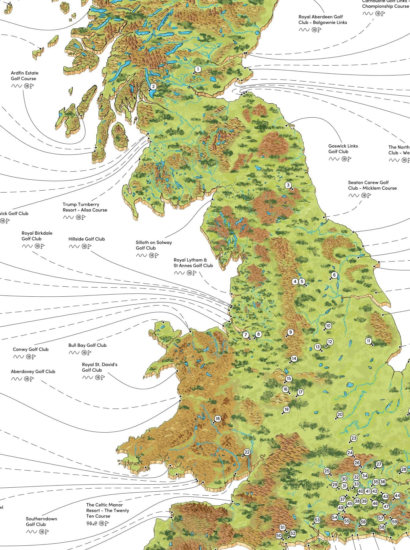 The British Golf Map - 162 of Britain's top Golf courses, 1 amazing map ...