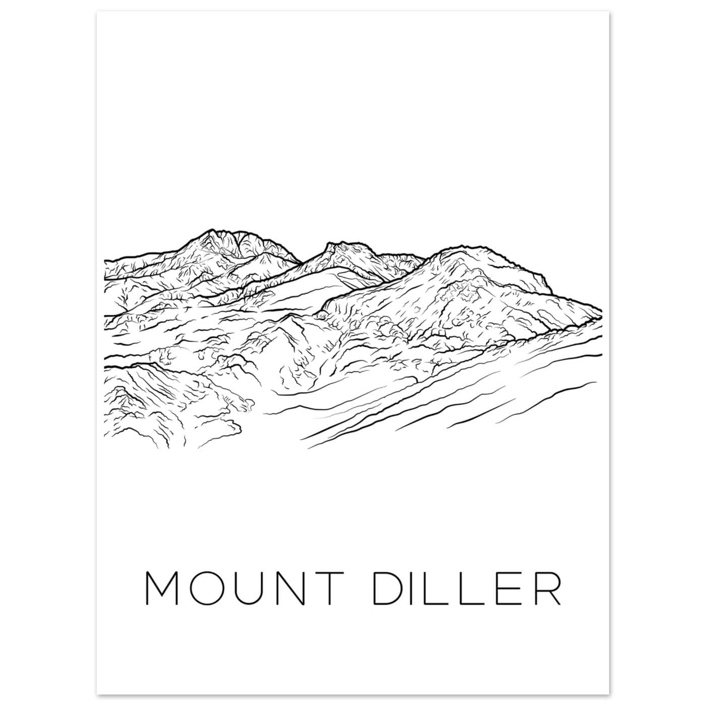 Mount Diller - Black & White Wall Art Poster of excellent ski and snowboard descents. – Malin ...