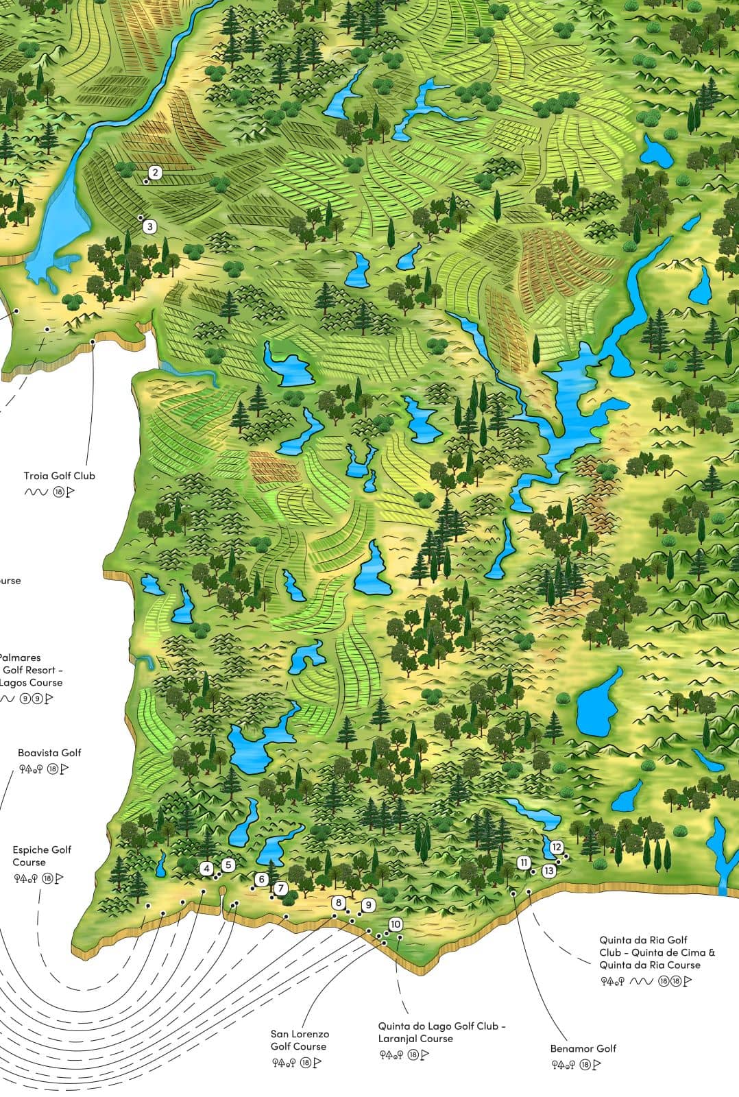 The Portuguese Golf Map - 40 Top Courses on a Stunning Hand-Drawn Map ...