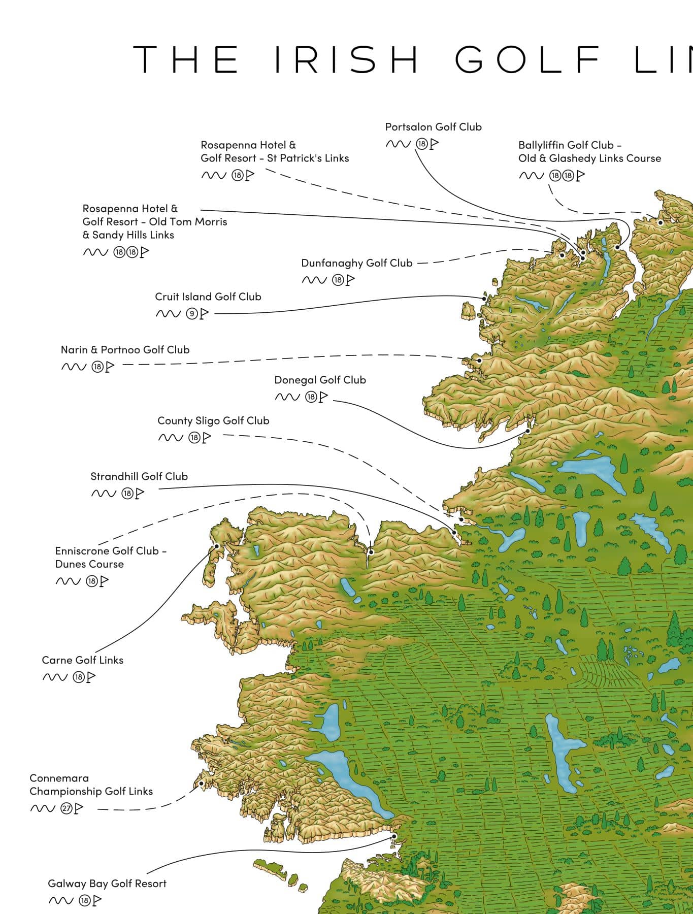 The Irish Golf Links Map - 42 world renowned Golf links in Ireland ...
