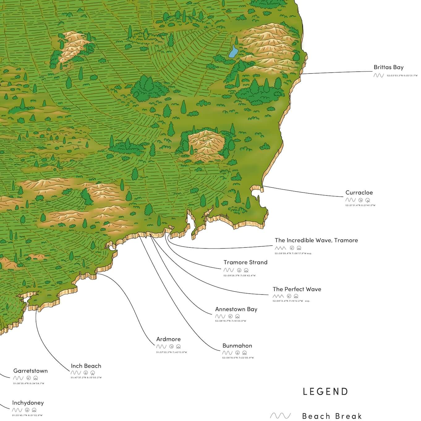 The Irish Surf Map Wall Print. 80 of Ireland's best surf spots – Malin ...