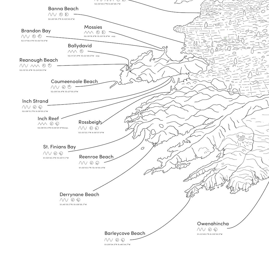 The Irish Surf Map - Minimalist Wall Print. 80 of the Best Surf Spots ...