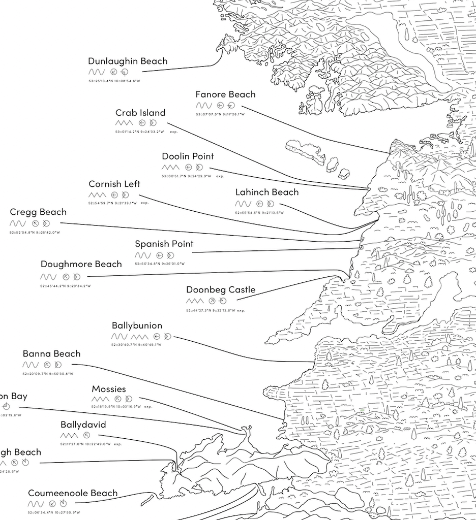 The Irish Surf Map - Minimalist Wall Print. 80 of the Best Surf Spots ...
