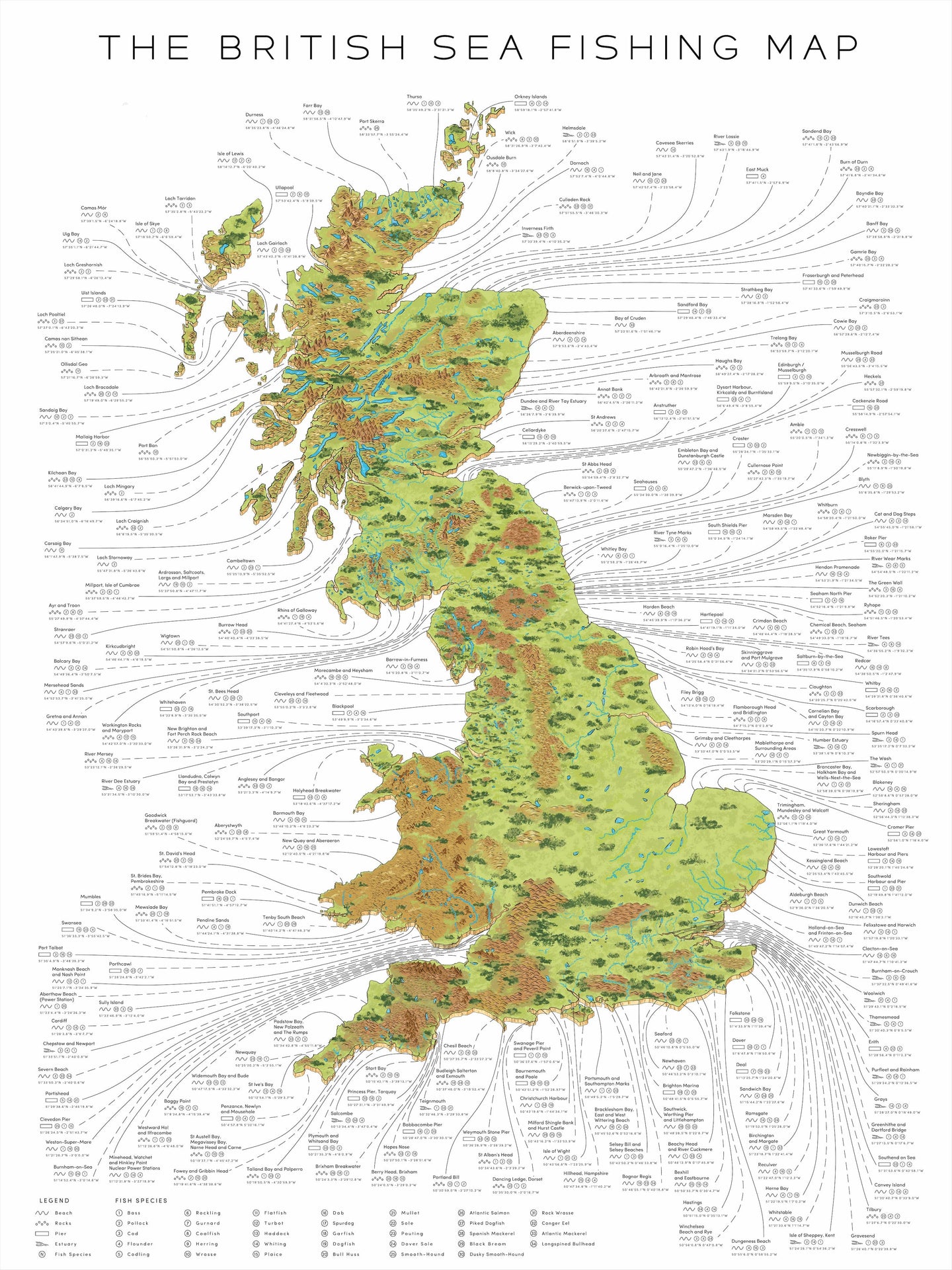 The British Sea Fishing Map - 236 Spots + Species + GPS. 1 Amazing Map# ...