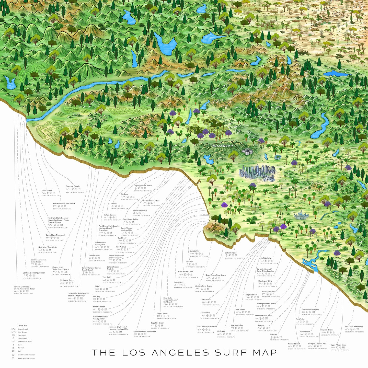 The Los Angeles Surf Map - 68 Great Surf Spots, 1 Amazing Map. – Malin ...