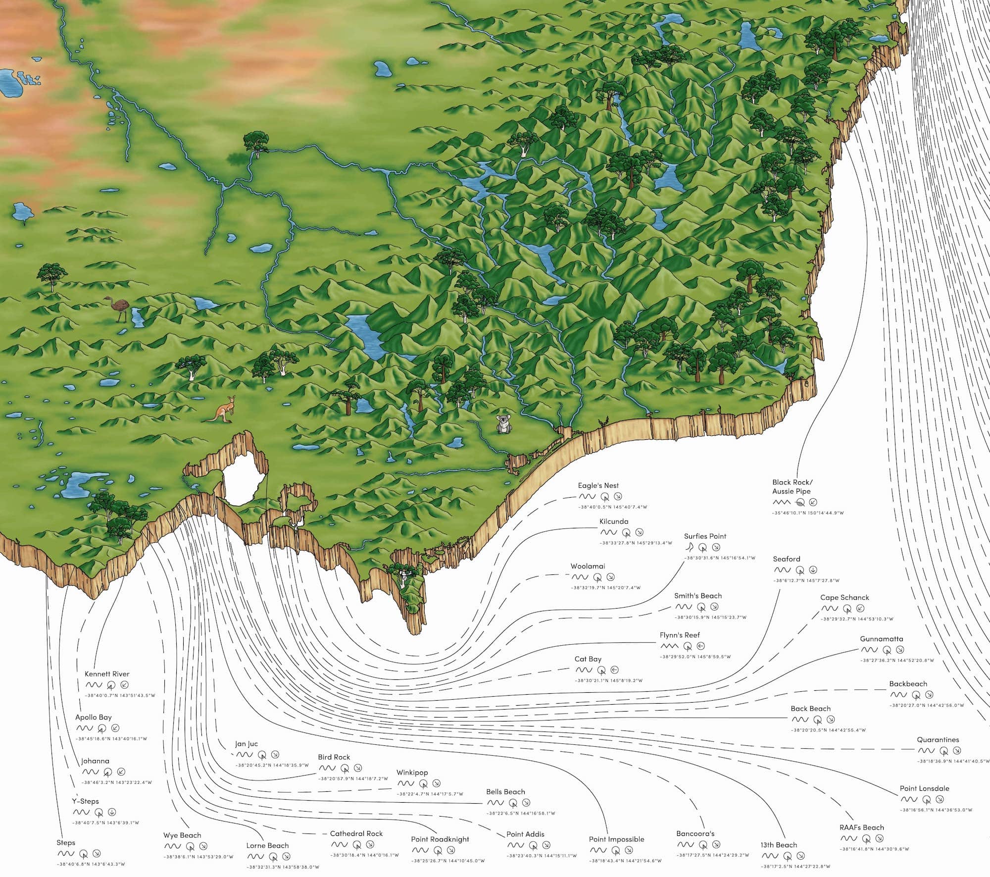 The Eastern Australia Surf Map - 182 Amazing Surf Spots with Key Info ...