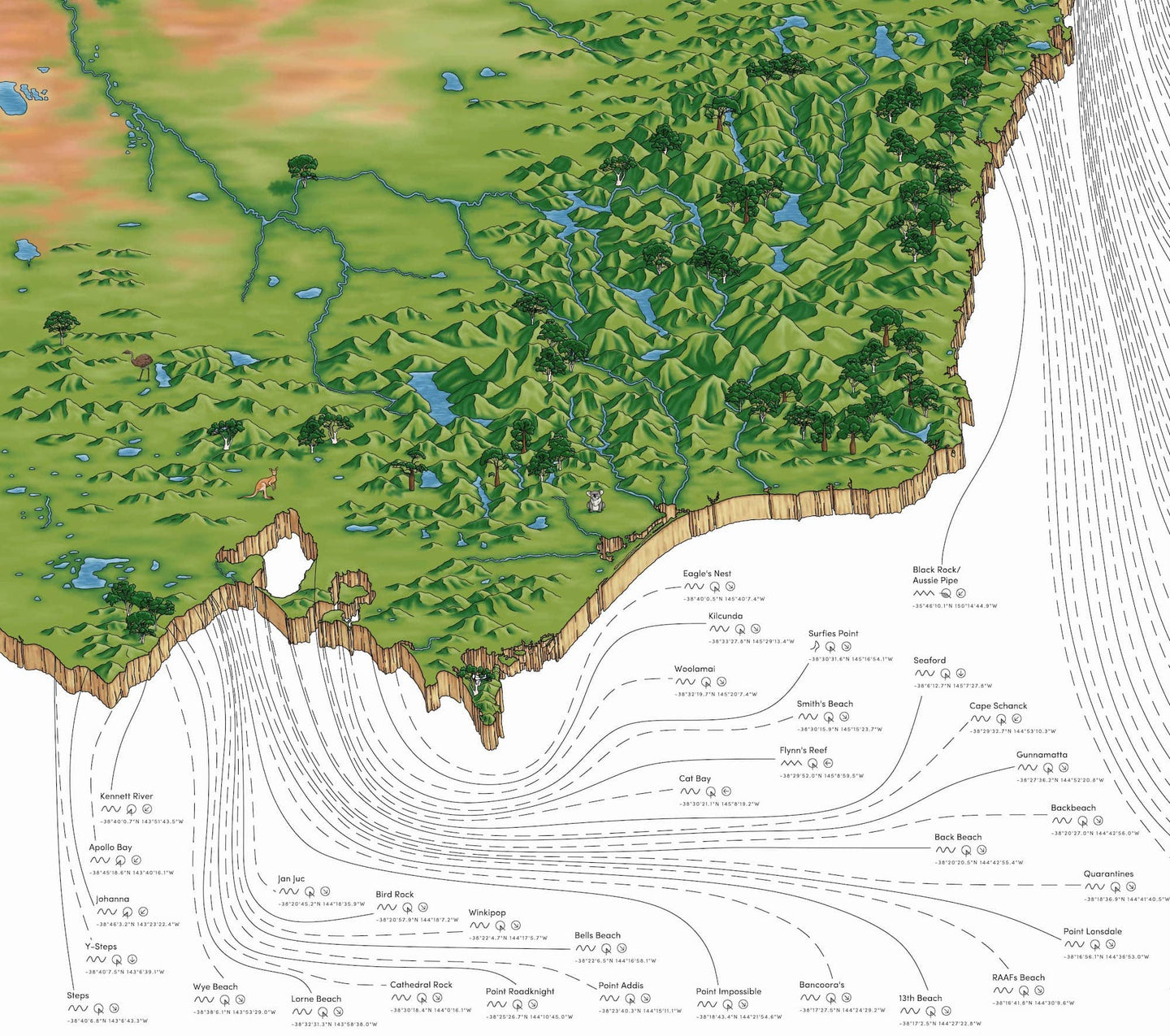 The Eastern Australia Surf Map - 182 Amazing Surf Spots with Key Info ...